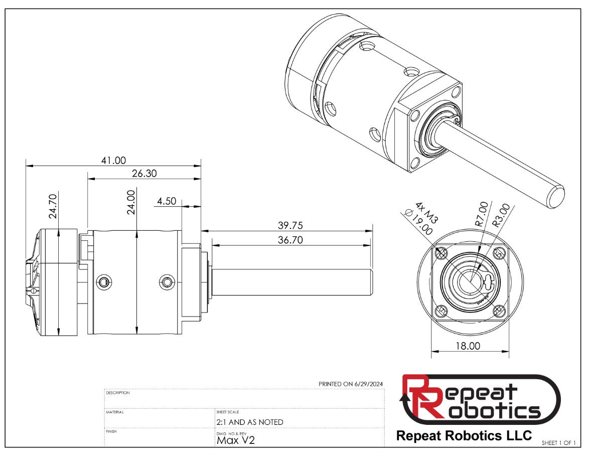 Repeat Robotics "Max" V2 Brushless 24mm Planetary Motor - Beetle Drive